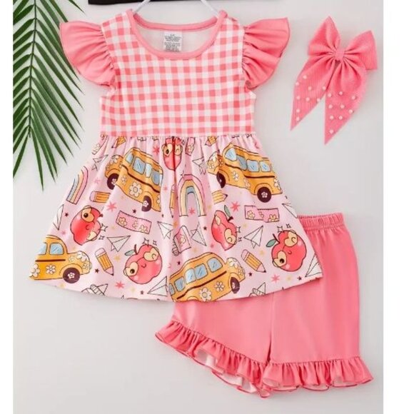 Matching Sets | Boutique Back To School Bus Apple Tunic Dress Ruffle ...